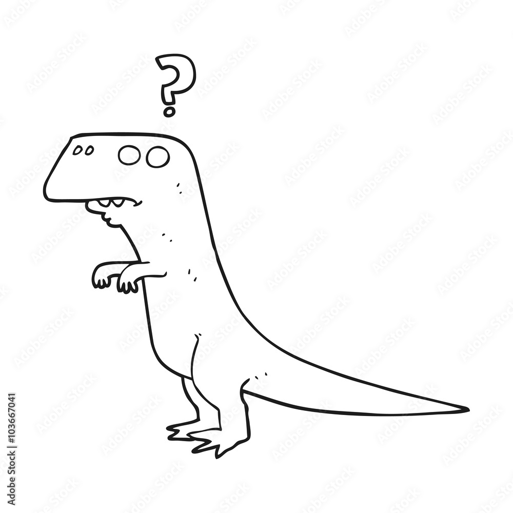 black and white cartoon confused dinosaur Stock Vector | Adobe Stock