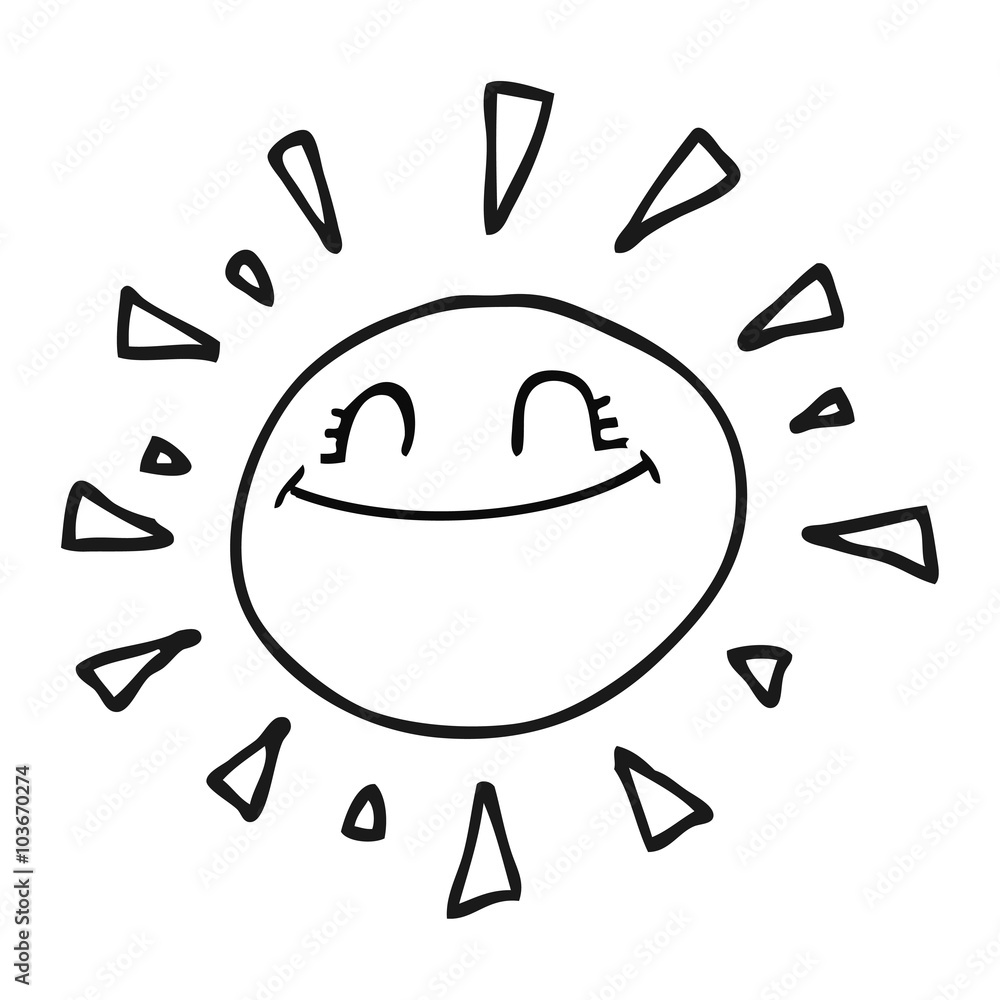 happy black and white cartoon sun Stock Vector | Adobe Stock