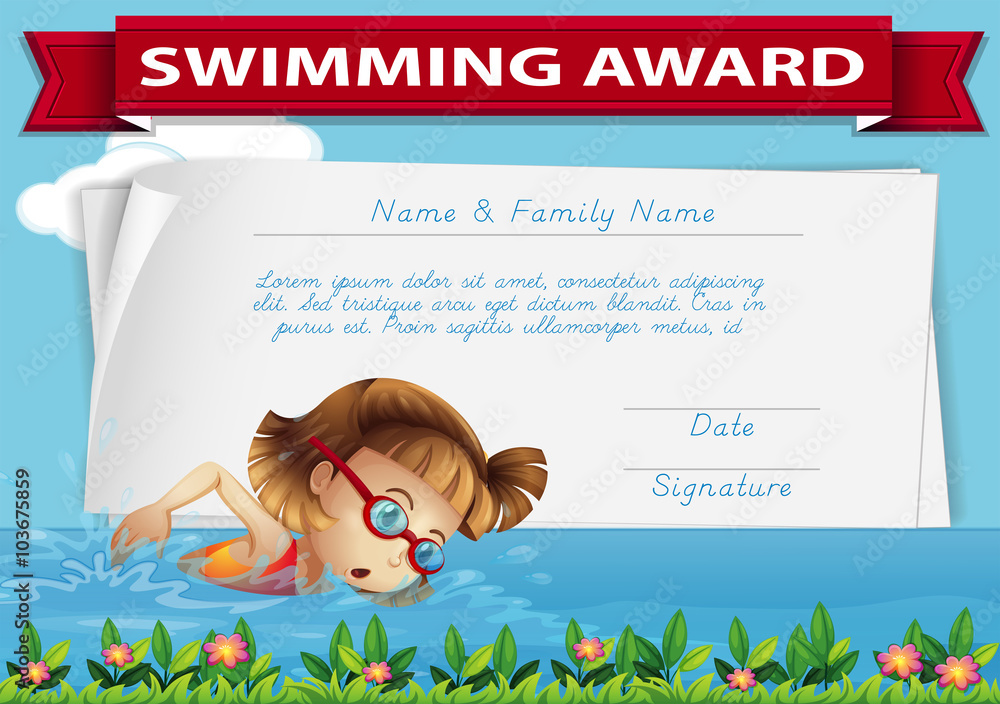 Swimming Award Certificate Template