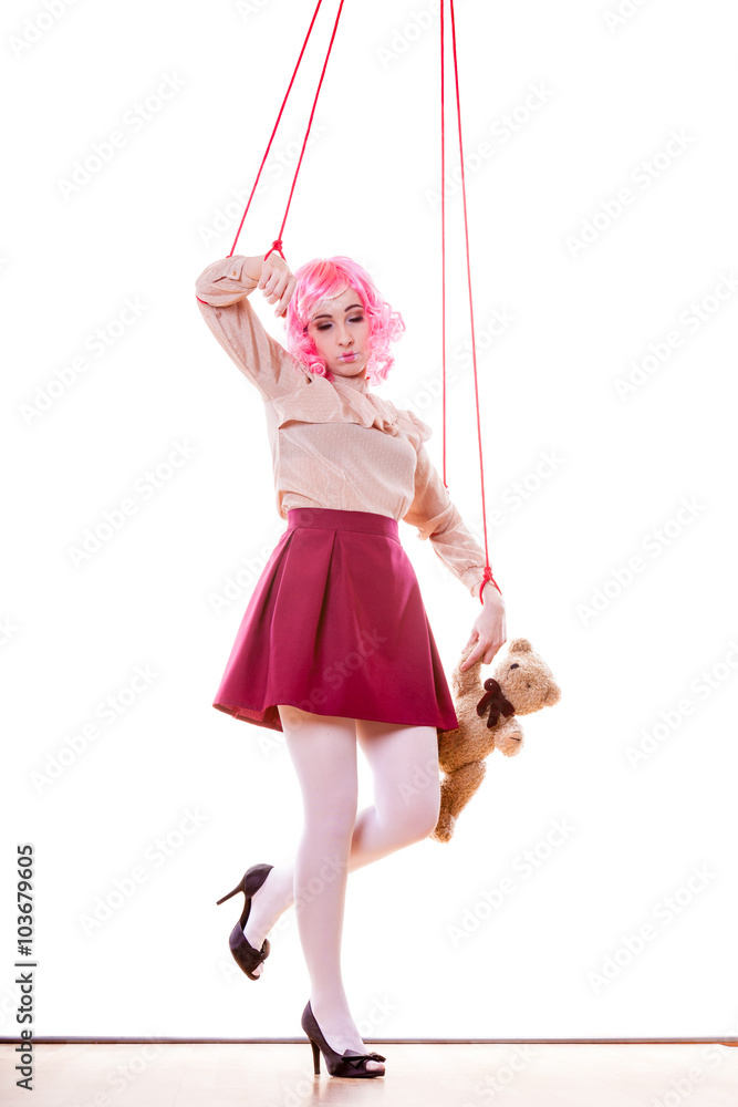woman girl stylized like marionette puppet on string Stock-Foto | Adobe ...