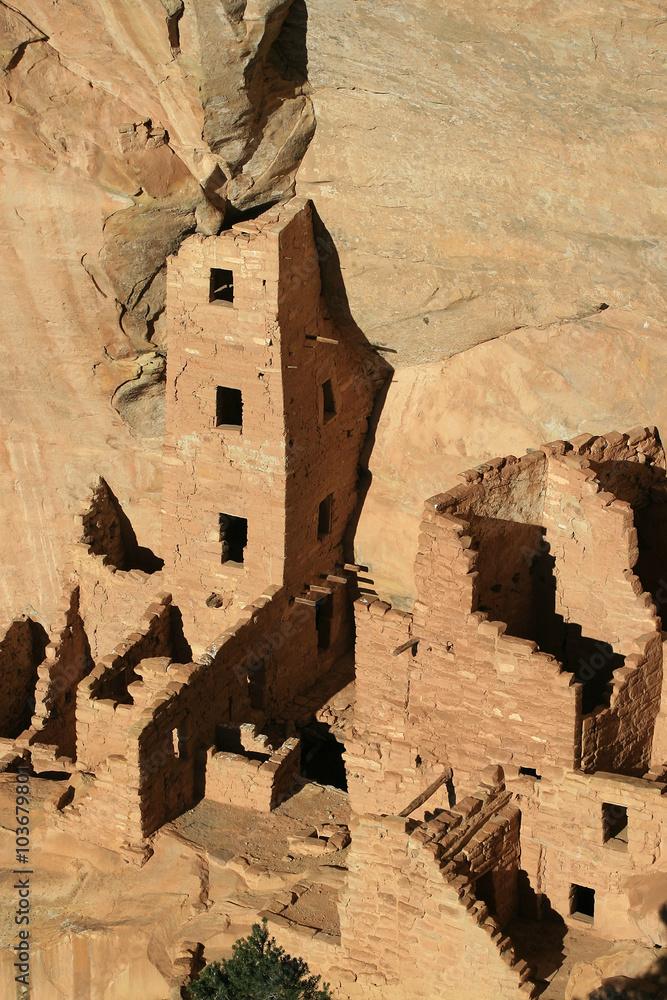 Native American Mesa Verde Cliff Dwellings Glowing in the afternoon sun ...