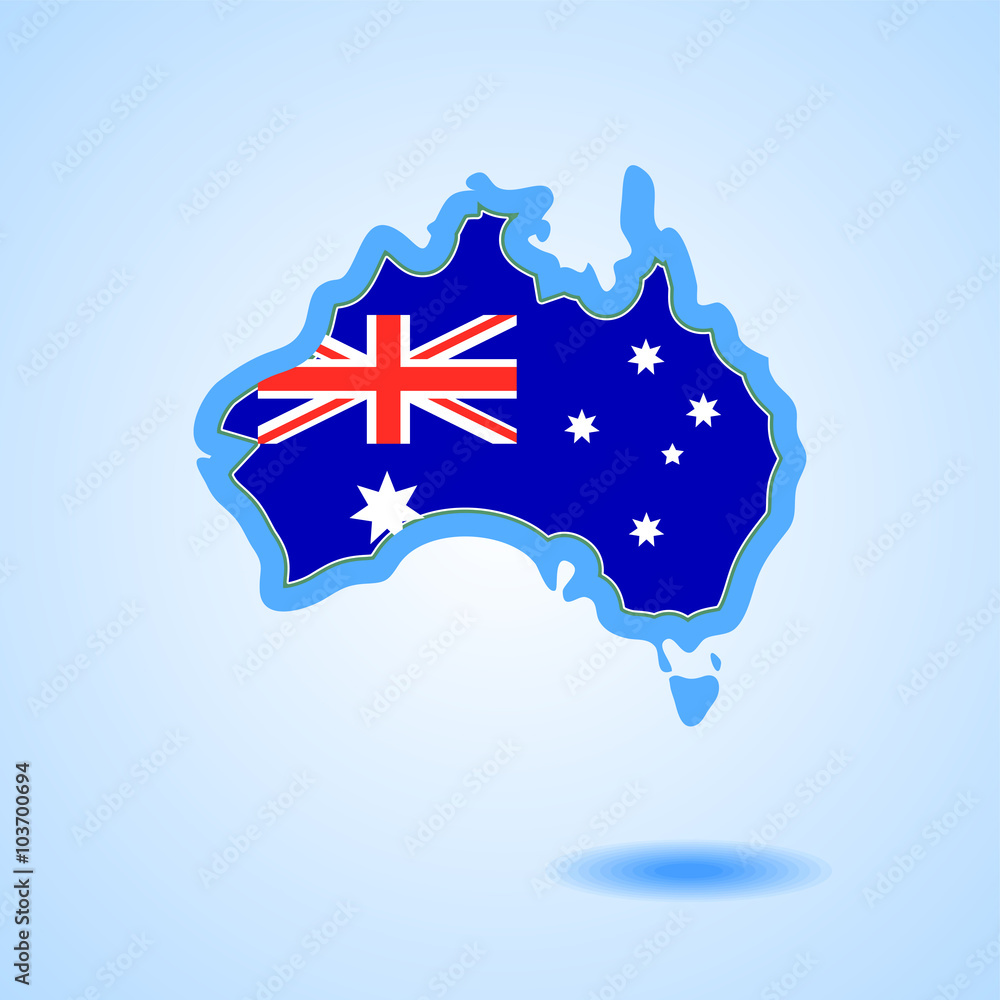 Australia Flag and Country Map Continent Silhouette surrounded by the ...