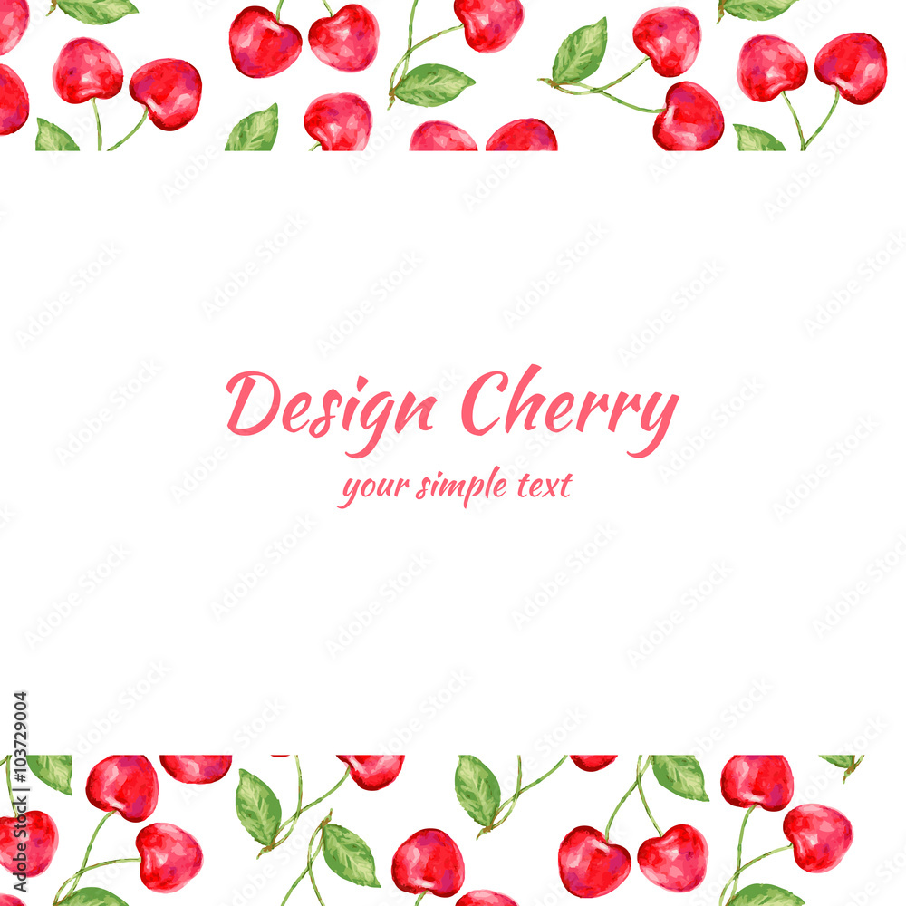 Cherry illustration. Vector berry border. Fruit design. Watercolor ...