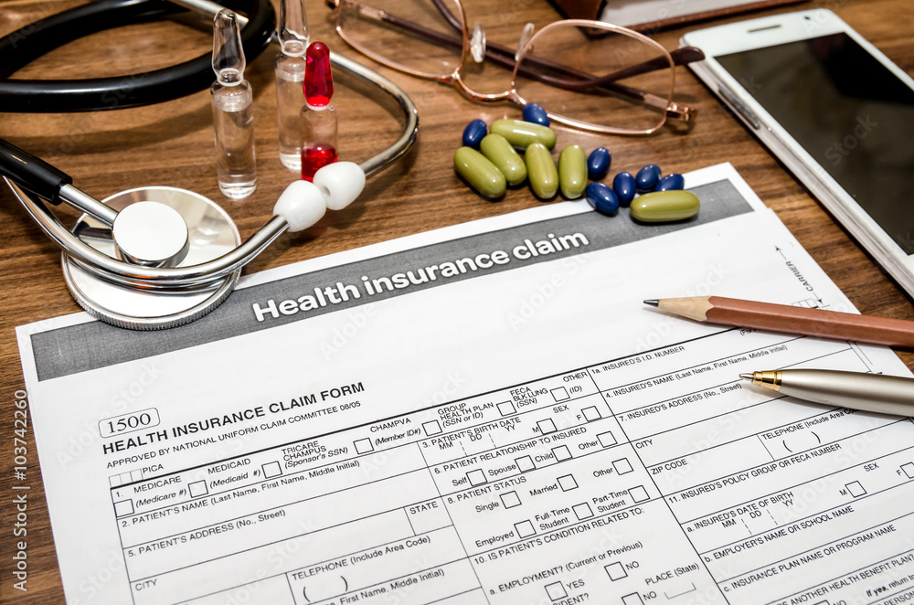 medical form with syringe, different medicaments, doctor's stethoscope ...