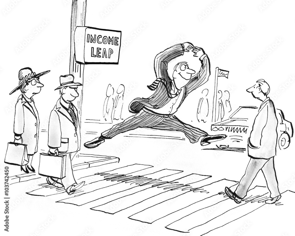 Finance cartoon about income growing and the businessman is happy ...