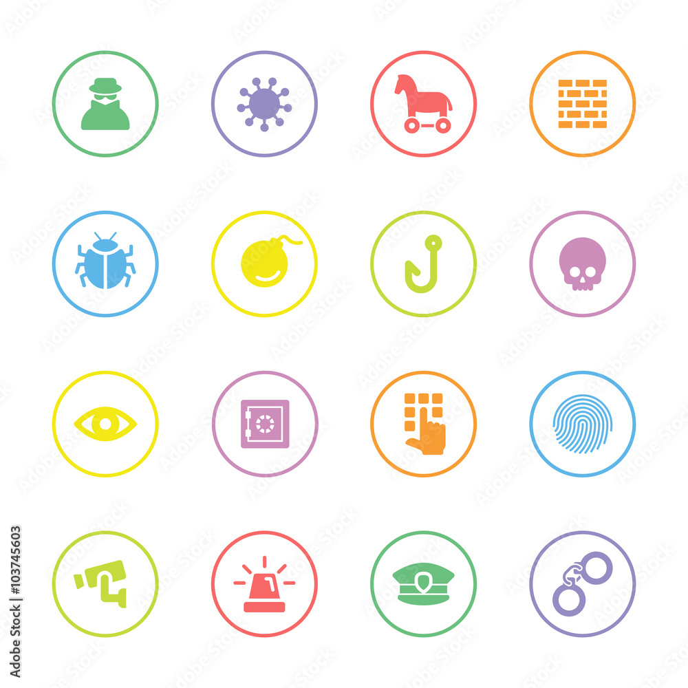 colorful flat icon set 7 with circle frame for web design, user ...