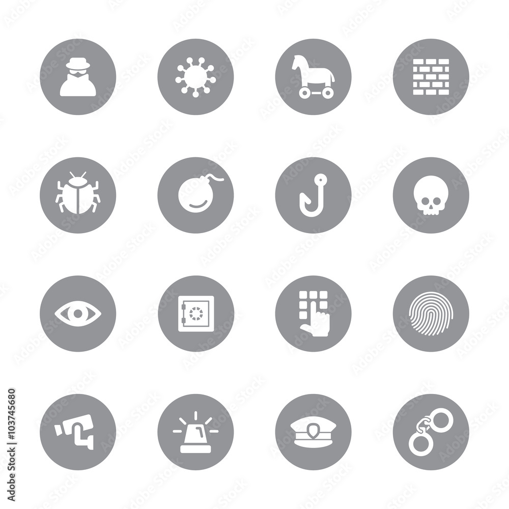 gray flat icon set 7 on circle for web design, user interface (UI ...