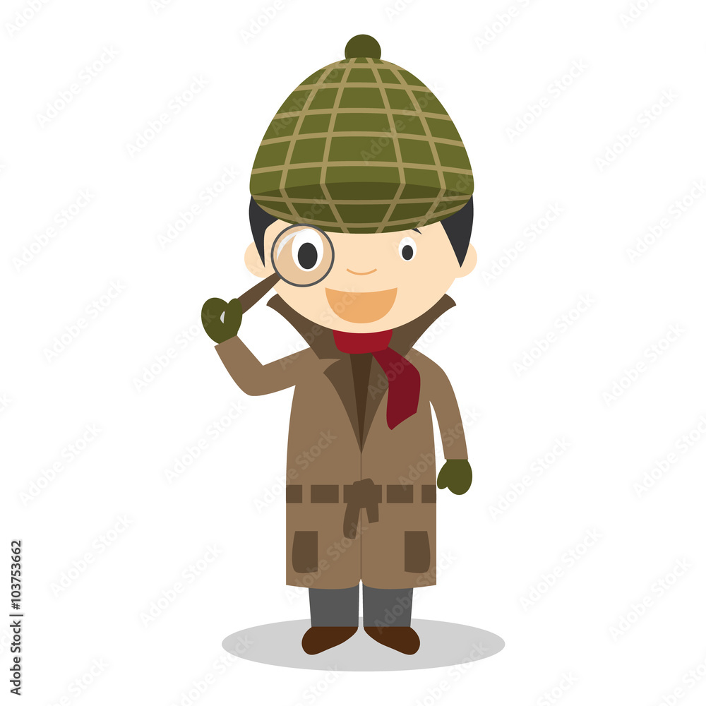 Cute cartoon vector illustration of a detective Stock Vector | Adobe Stock