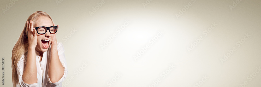 Closeup portrait stressed, frustrated shocked business woman pulling ...