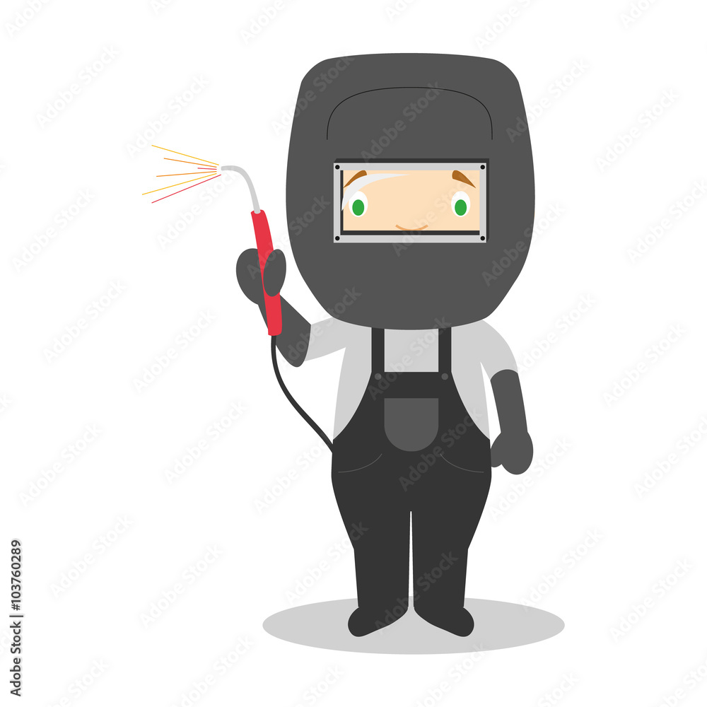 Cute cartoon vector illustration of a welder Stock Vector | Adobe Stock
