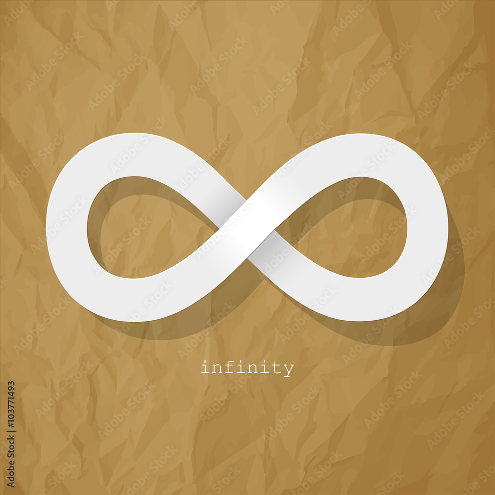 Infinity symbol white on a crumpled paper brown background. Stock ...