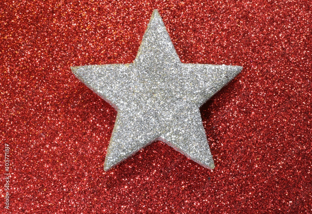 one silver star shining bright red luminescent background Stock Photo ...