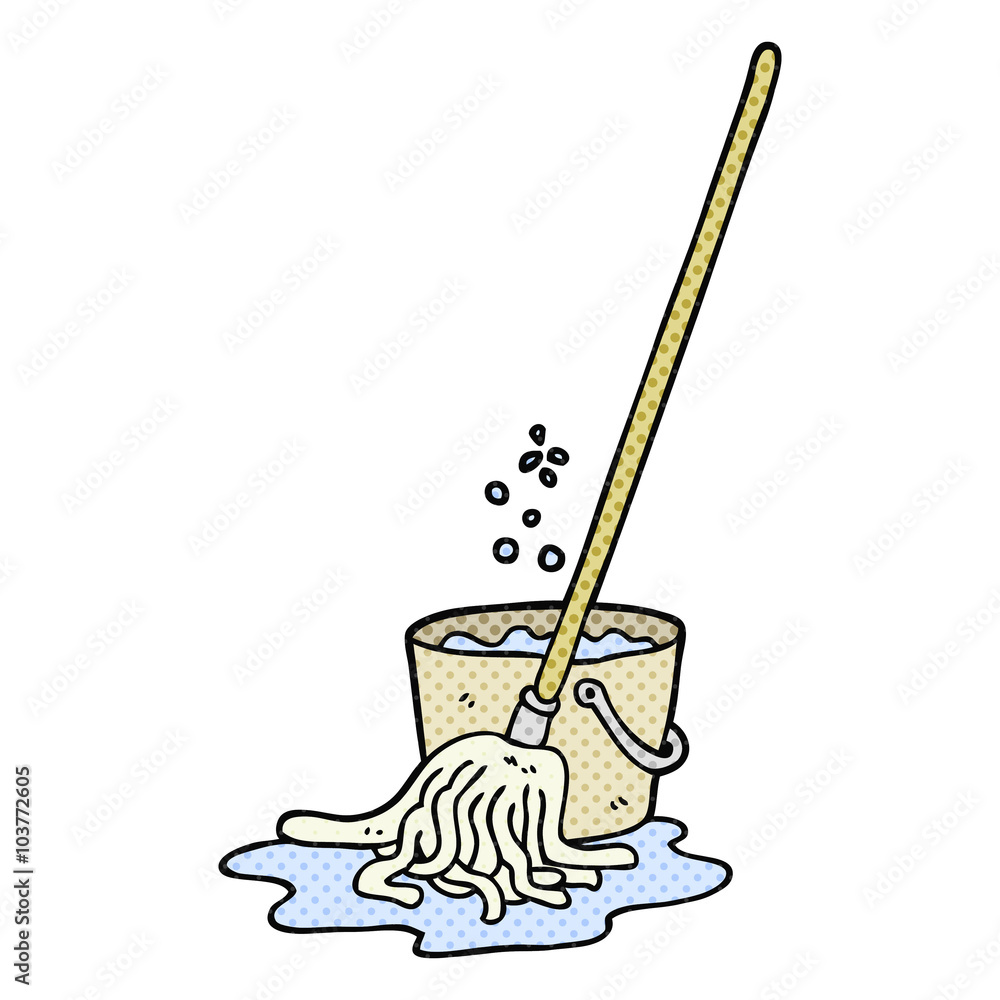 cartoon mop and bucket Stock Vector | Adobe Stock
