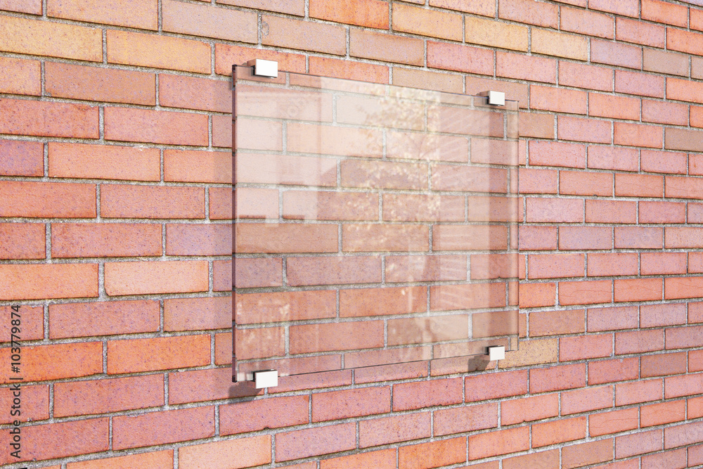 Transparent signboard on red brick wall, mock up Stock Illustration ...