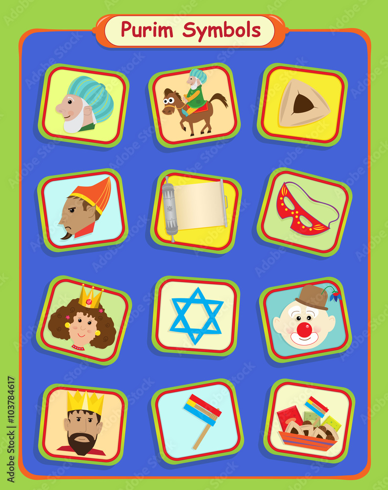 Purim Symbols - Cute Purim holiday symbols. Eps10 Stock Vector | Adobe ...