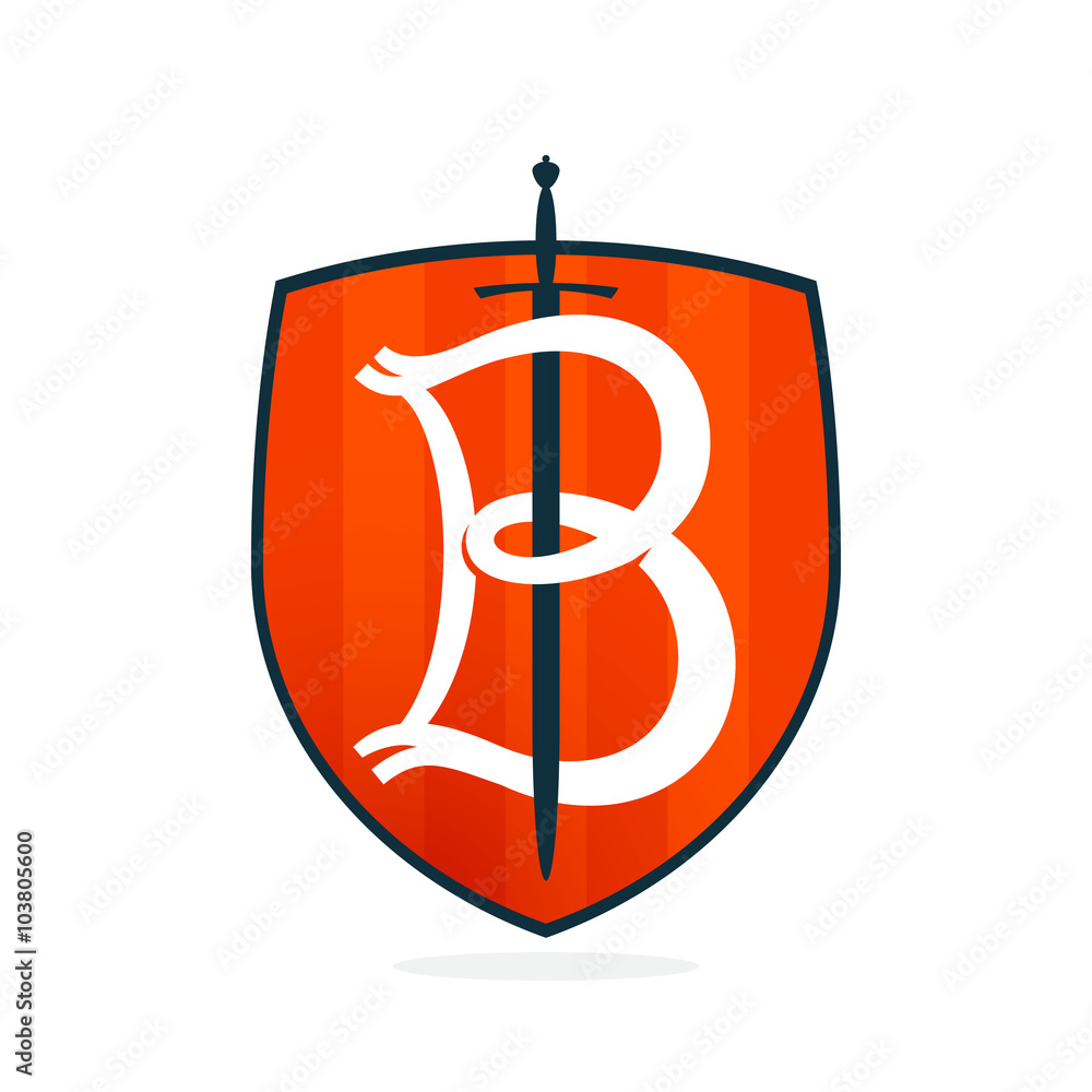 B letter on the sword and shield. Stock Vector | Adobe Stock