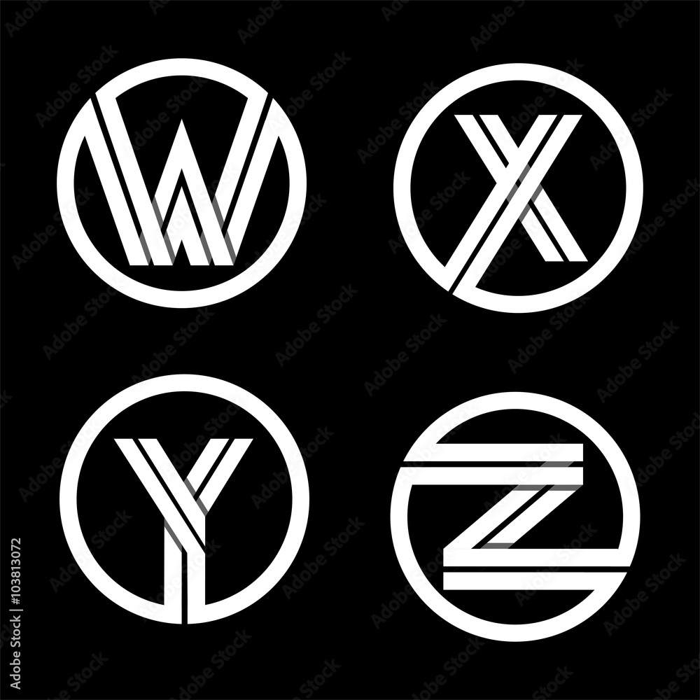 Capital letters W, X, Y, Z. From double white stripe in a black circle ...