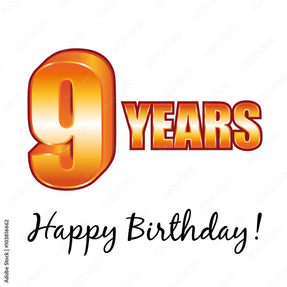 Happy birthday. 9 years old vector greeting card. Stock Vector | Adobe ...