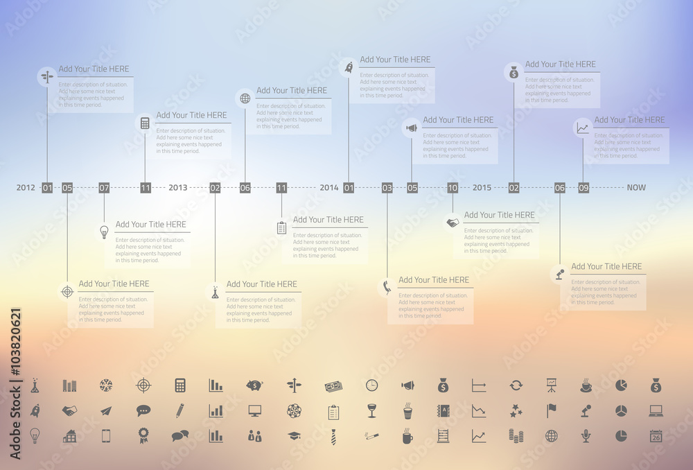 Vetor de Modern rainbow timeline with transparent milestones in pastel ...