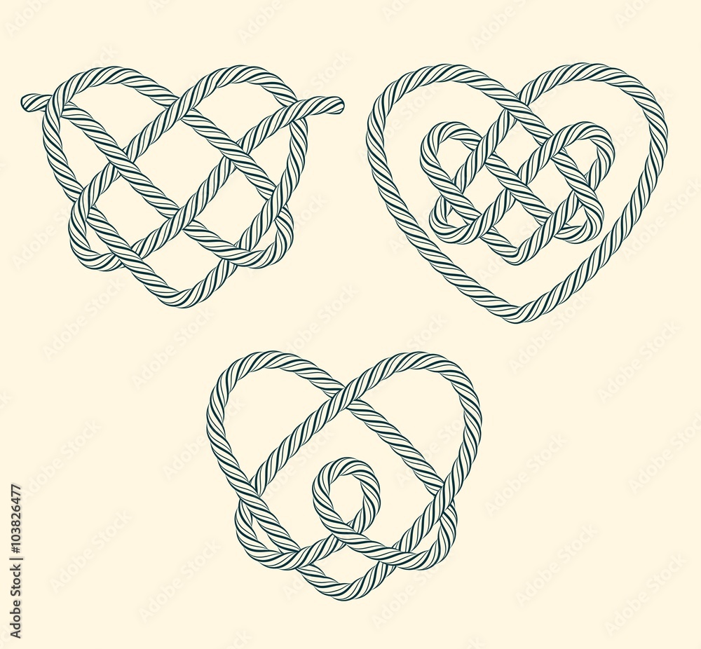 Set of rope hearts decorative knots Stock Vector | Adobe Stock