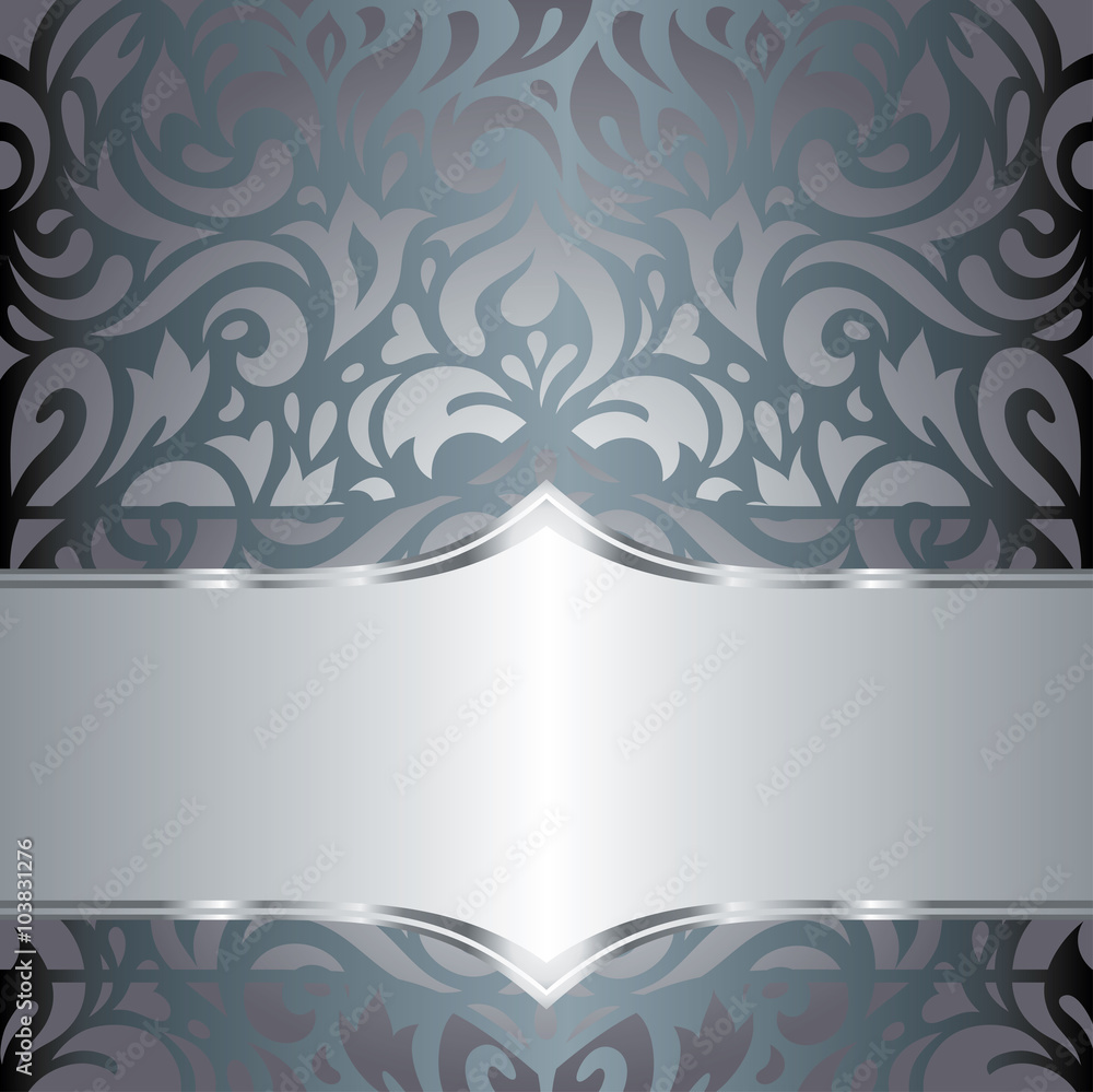 Silver floral luxury shiny holiday vintage invitation retro background ...