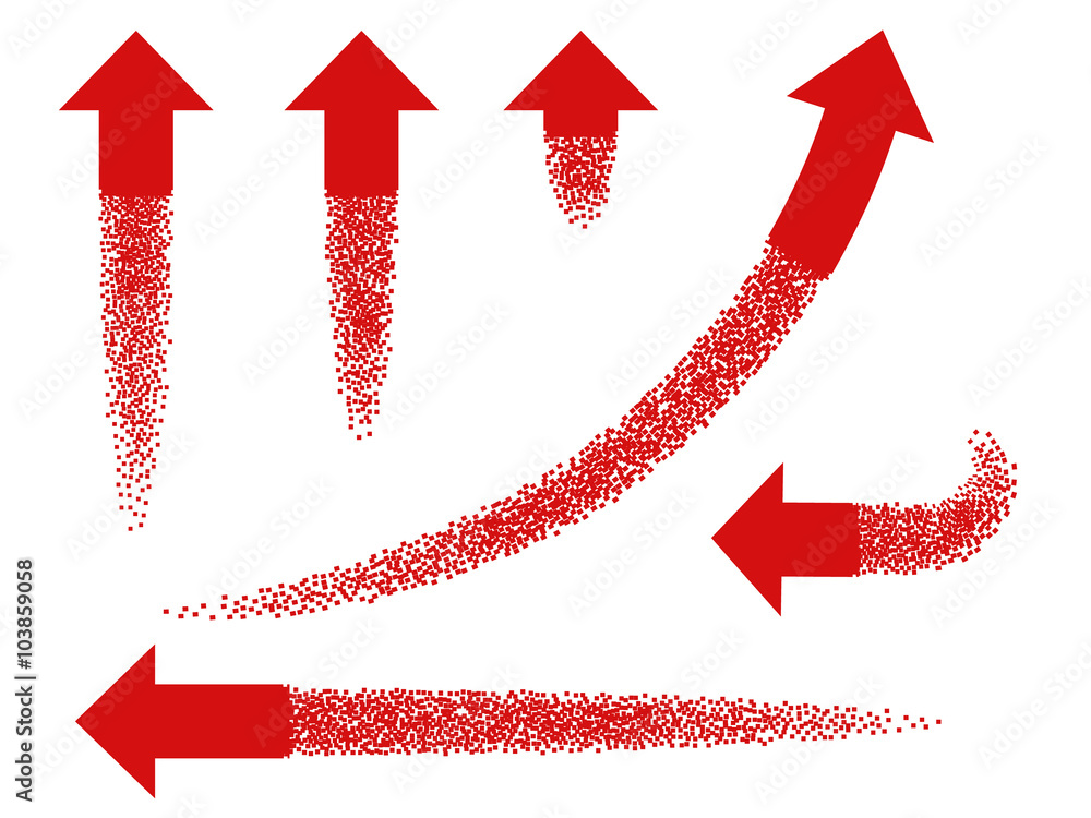 Set of various red arrow symbol. Arrows are like rocket flying up ...