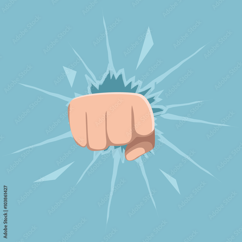 Cartoon fist smashing through glass. Stock Vector | Adobe Stock