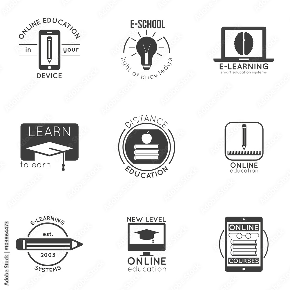 e-learning and online education logo set. vector badges for logo design ...
