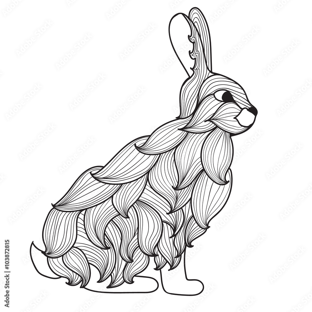 Hand drawn Rabbit in doodle, zentangle style for adult artistically ...