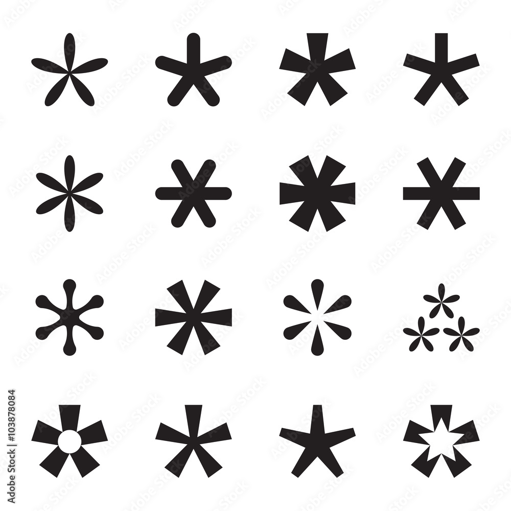 Asterisk (footnote, star) icons set. Vector illustration Stock Vector ...