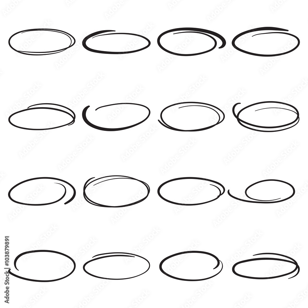 Hand drawn scribble circles, ovals to highlight parts of a text. Design ...