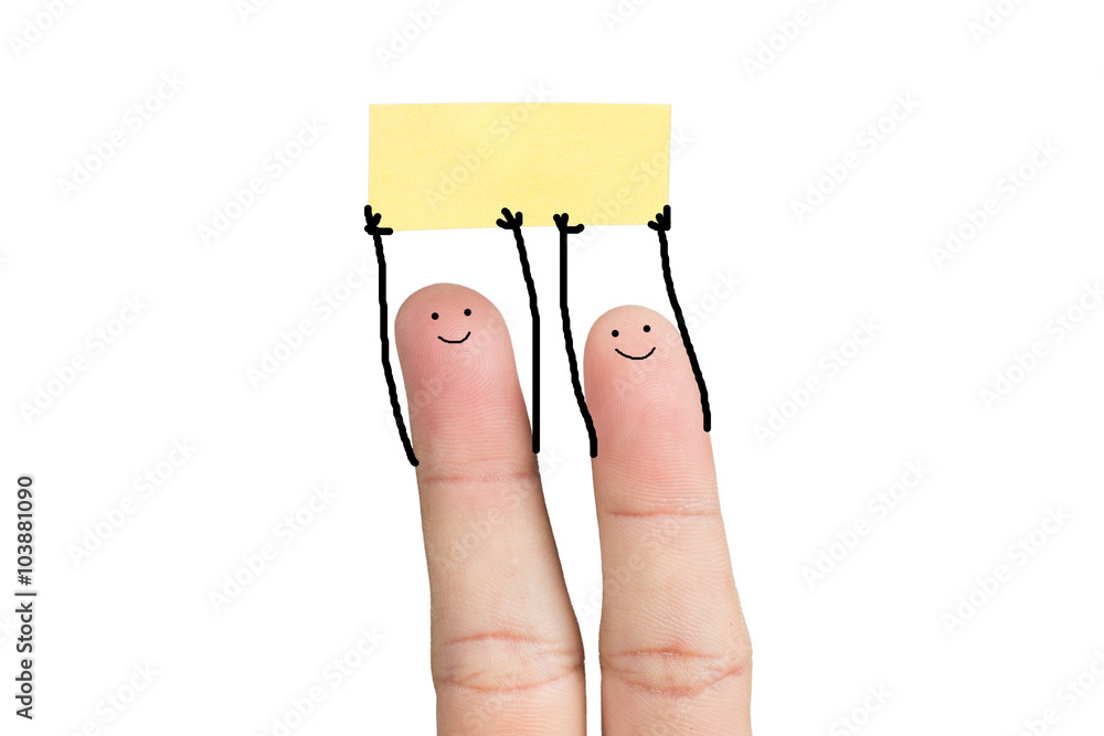 funny finger people , 2 funny fingers smiling and hold blank paper ...