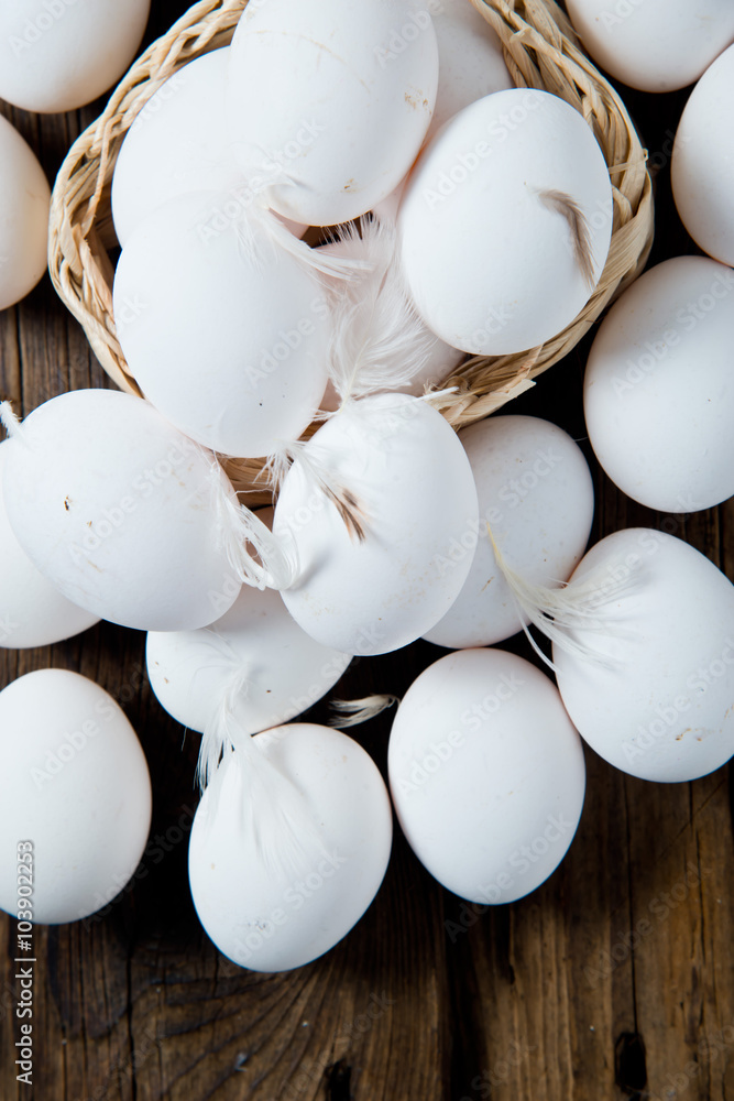 White Eggs on Wooden Background Stock Photo | Adobe Stock