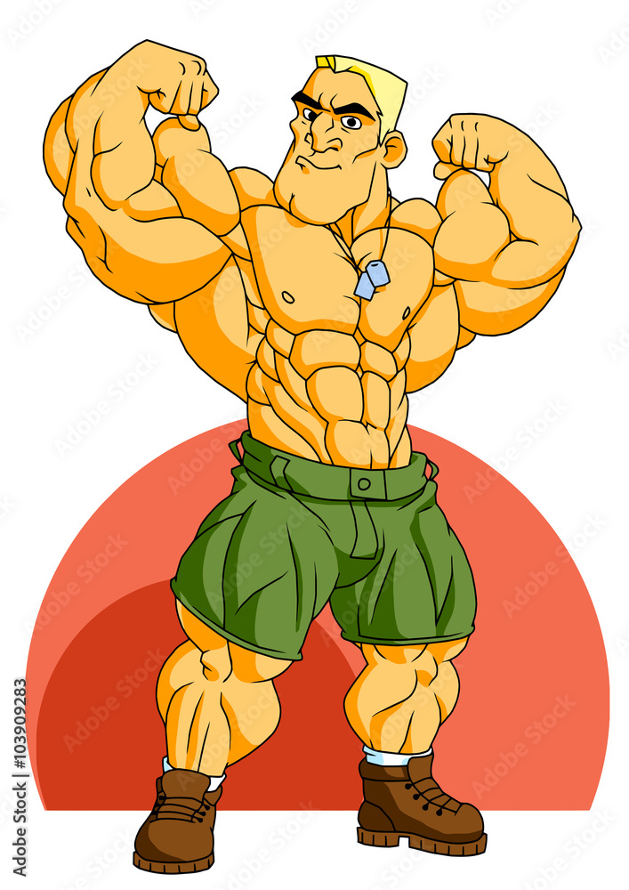 muscular soldier bodybuilder, illustration,logo,color,isolated on a ...