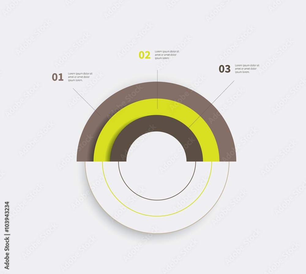 half circle infographics chart / graph with shadow, 3 options, steps ...