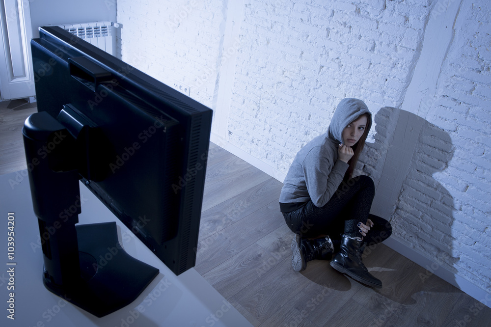 teenager woman abused suffering internet cyberbullying scared sad ...