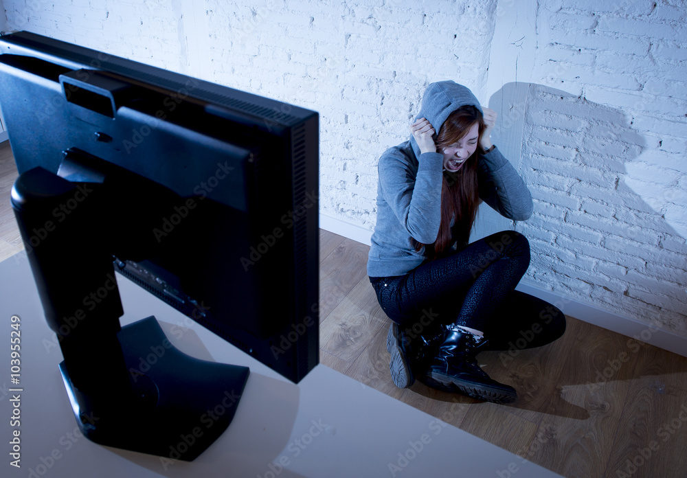 teenager woman abused suffering internet cyberbullying scared sad ...