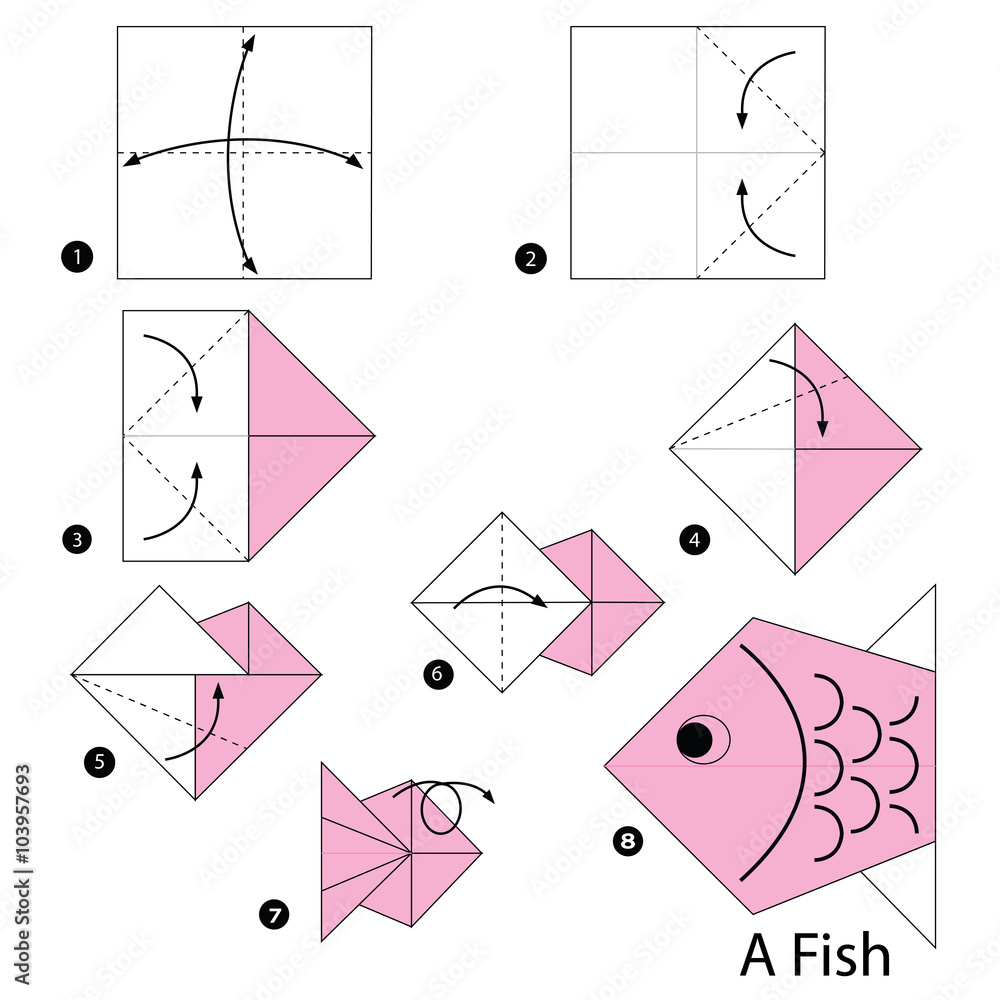 step by step instructions how to make origami A Fish. Stock Vector ...