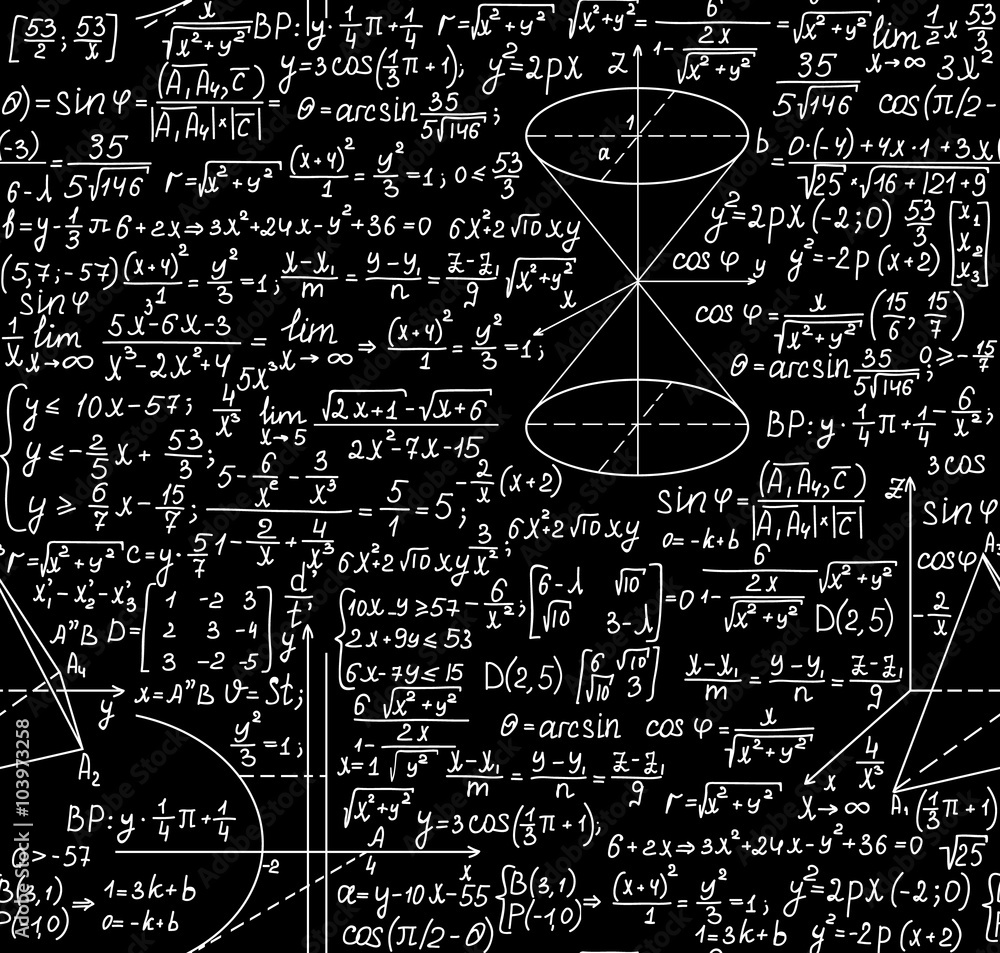 Beautiful black and white vector mathematical seamless pattern with ...