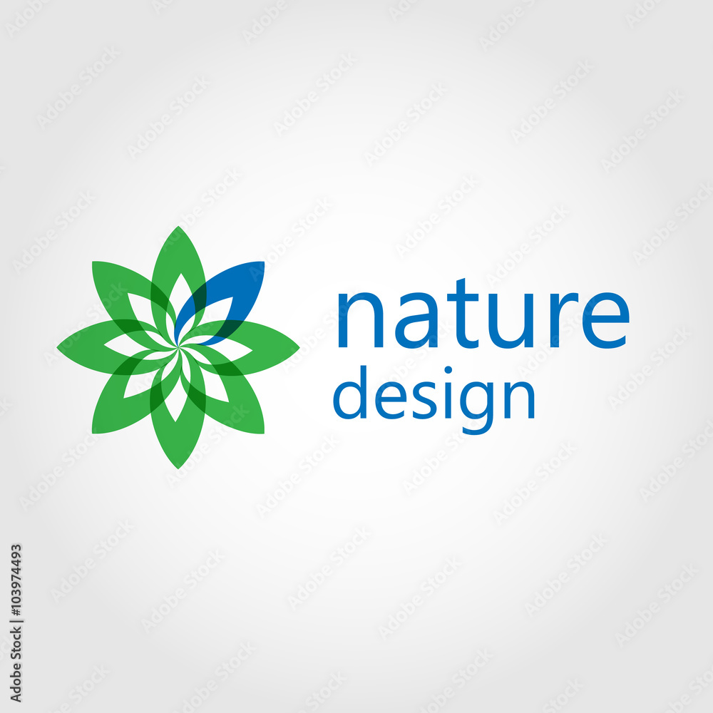 Modern nature logo design with flower symbol in green and blue colors ...