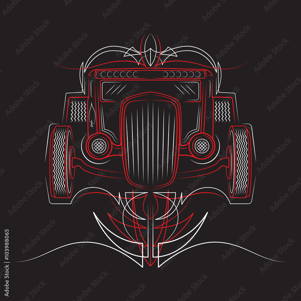 Hot rod. Retro car. pinstripes. Beautiful pinstripe vector illustration ...