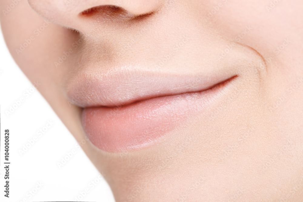 Part of face with beautiful full lips without makeup. Stock Photo ...
