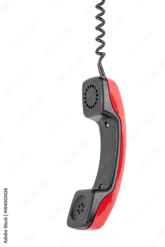 Red hanging telephone receiver Stock Photo | Adobe Stock