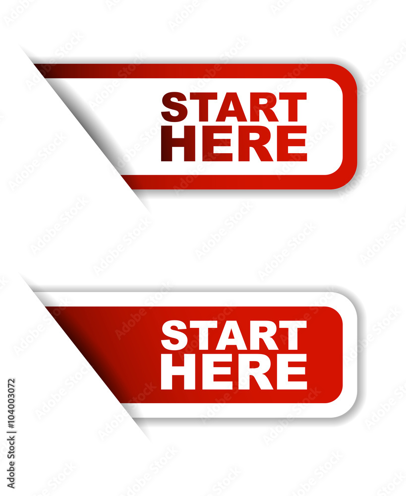 red set vector paper stickers start here Stock-Vektorgrafik | Adobe Stock