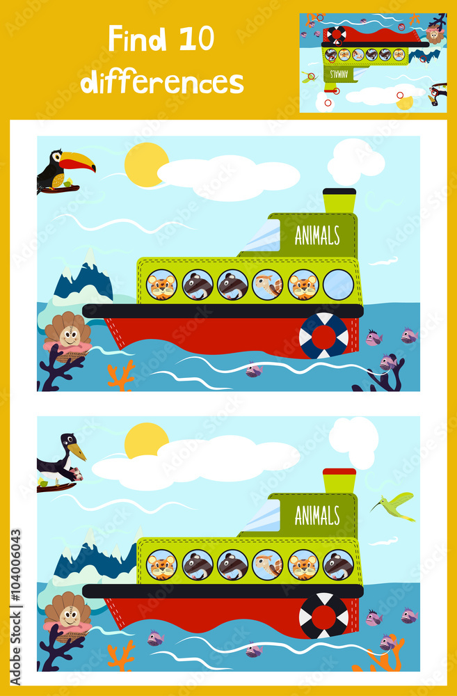 Poster Cartoon of Education to find 10 differences in children's ...