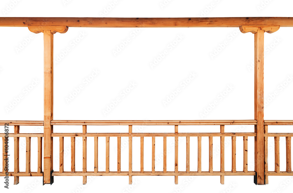Wooden columns and railing isolated on white background Stock Photo ...