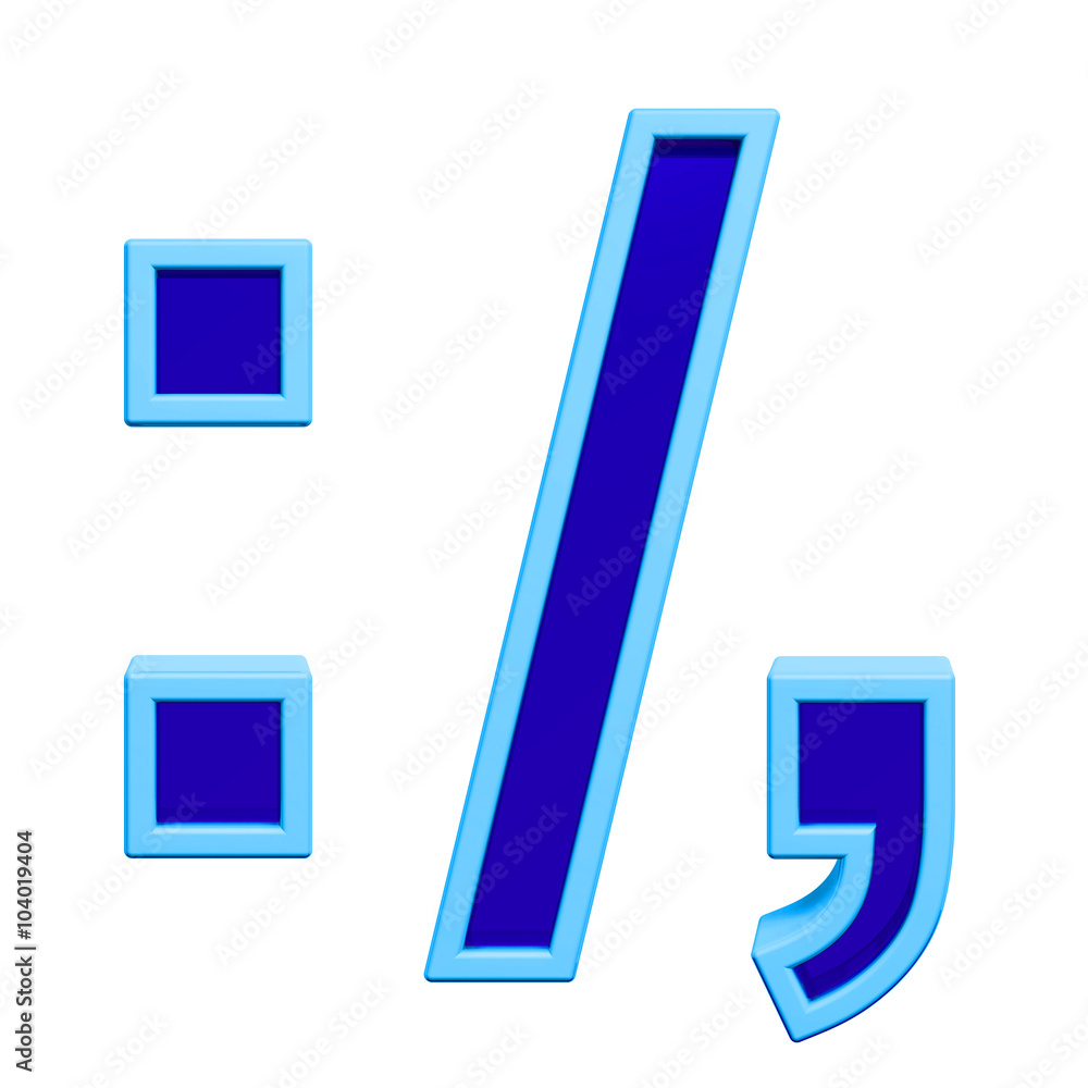 Colon, semicolon, period, comma sign from blue glass with frame ...