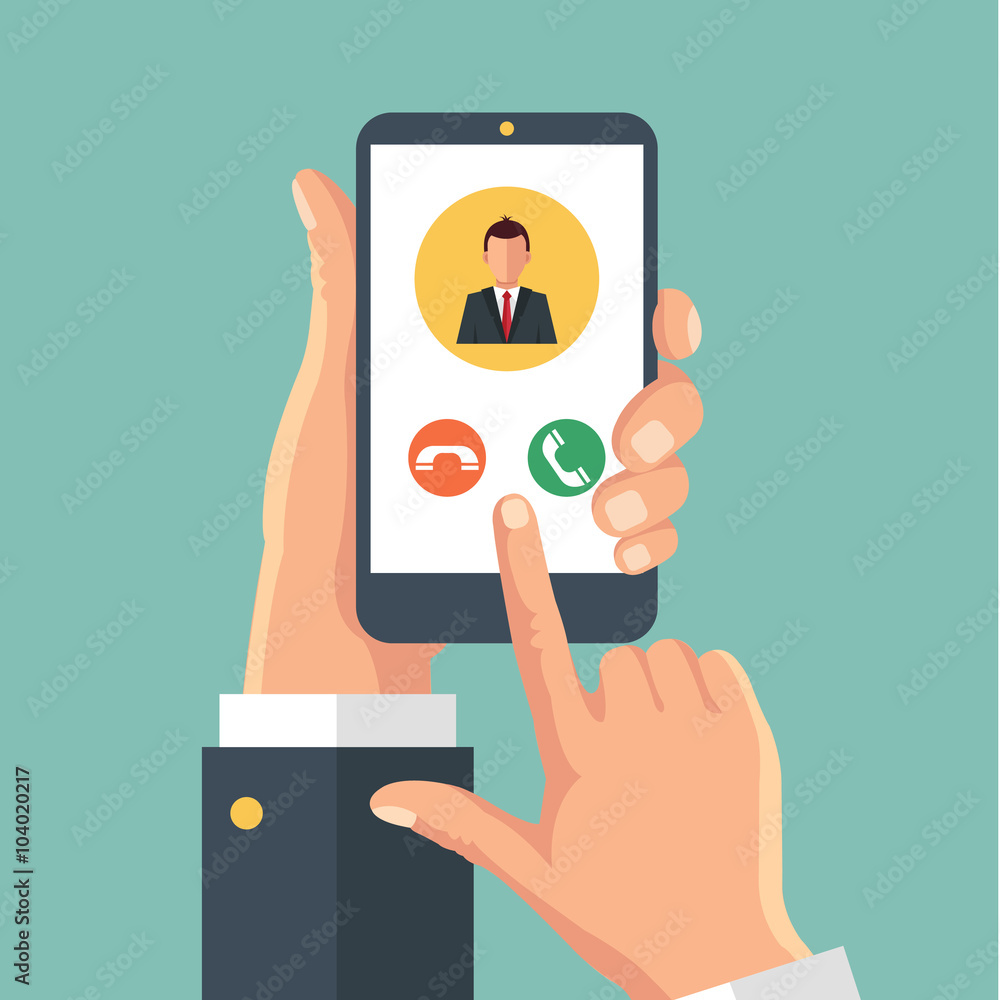 Incoming call on smartphone screen. Vector flat illustration Stock ...