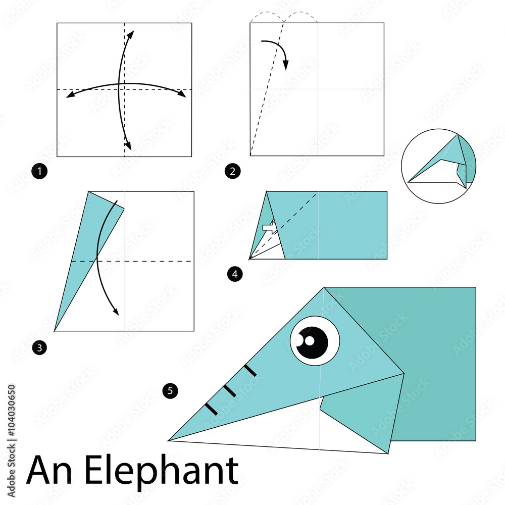 Step by step instructions how to make origami An Elephant. Stock Vector ...
