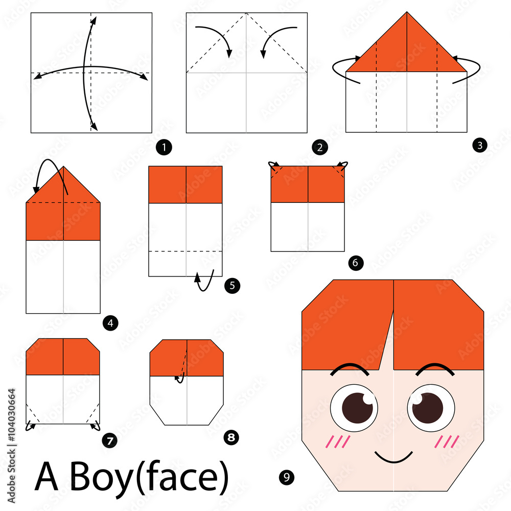 Step by step instructions how to make origami A Boy (face). Stock ...